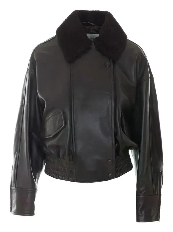 IVY OAK Leather Shearling Collar Jacket - Brown