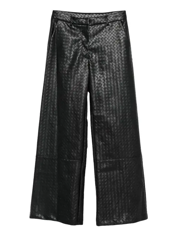 Imperial Basket-weave Wide-leg Trousers - Black