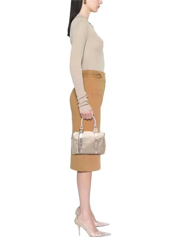 Fendi Small Metallic Canvas Bauletto Boston Bag - Pink