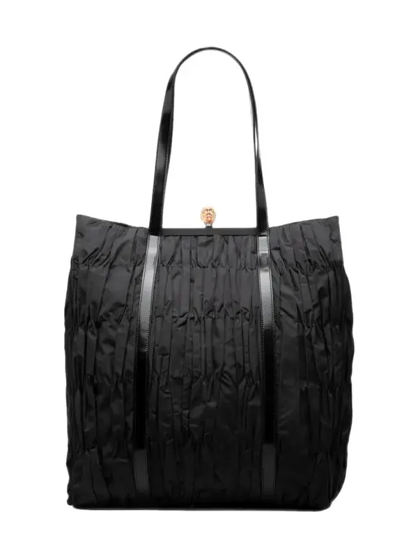 Prada 2010-2026 Leather Trimmed Re Nylon Pleated Tote Bag - Black