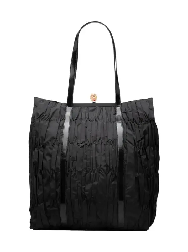 Prada Re-nylon Pleated Tote Bag With Leather Trim - Black