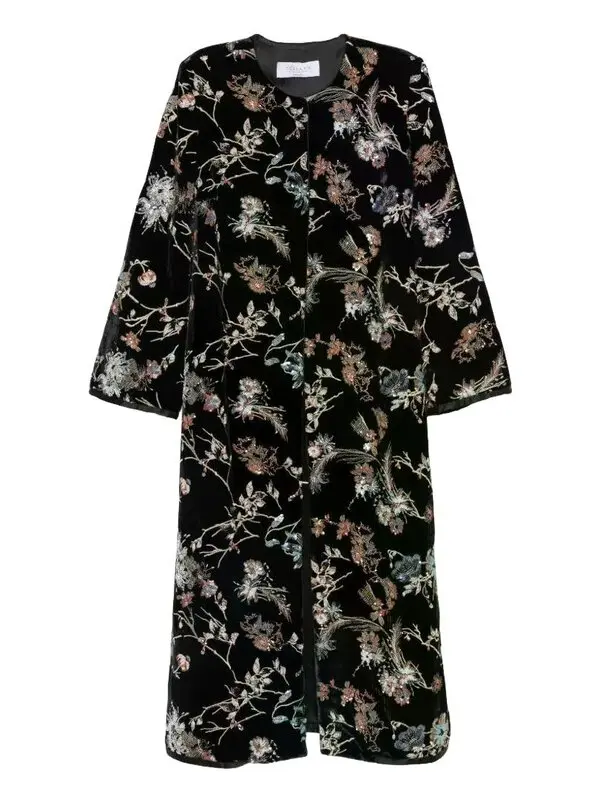 DE SANTIS Floral Embroidered Sequin-embellished Coat - Black