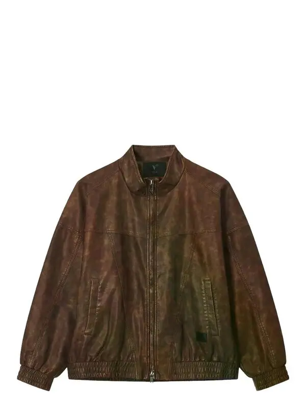 FIVE CM Distressed Effect Zip-up Jacket - Brown