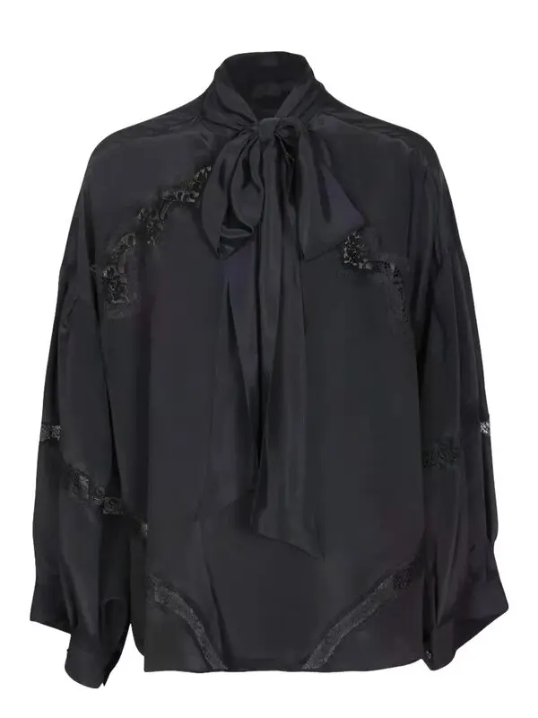 ERMANNO FIRENZE Pussy-bow Lace-trimmed Blouse - Black