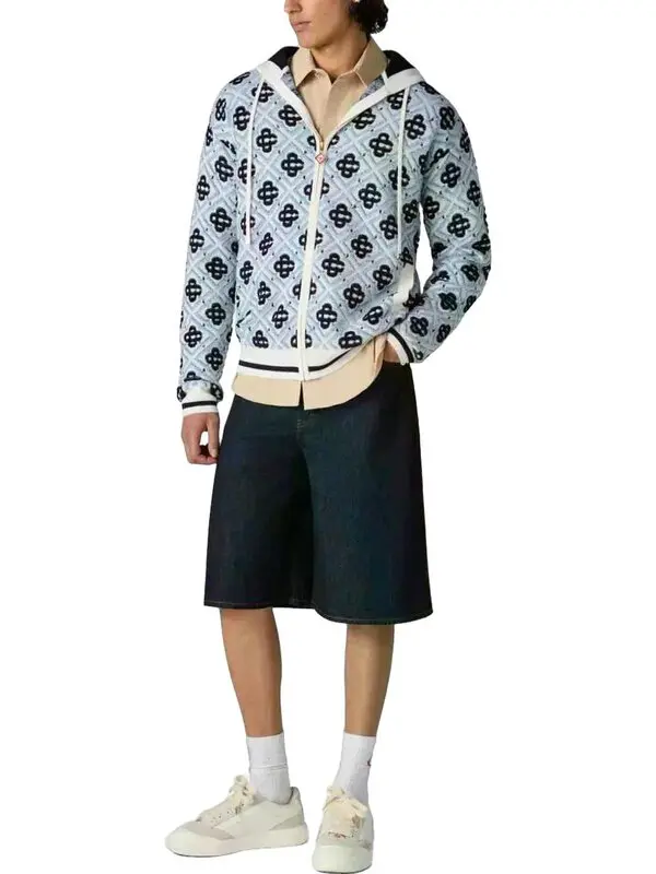 Casablanca Merino Monogram Zip‑up Hooded Sweatshirt - Blue