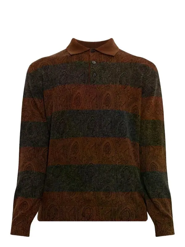 Etro Paisley-pattern Striped Polo Sweater - Brown