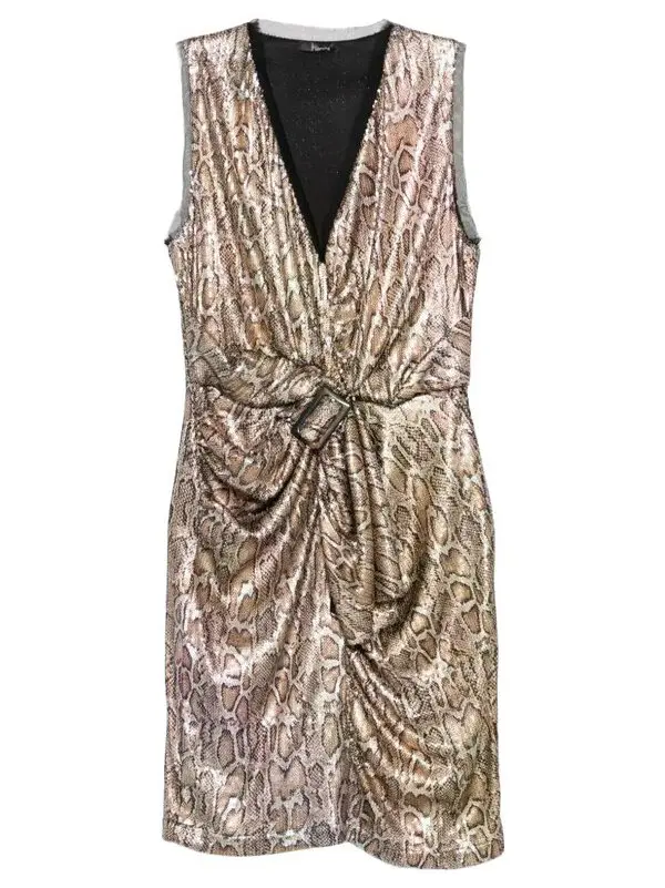 HANITA Sleeveless Snake Print Sequin Embellished Dress - Brown