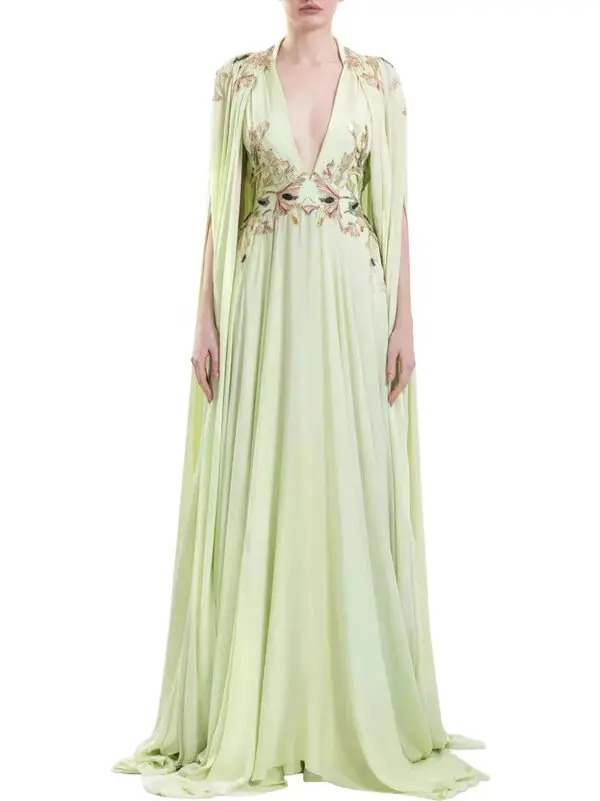 SAIID KOBEISY Flowy Embroidered Maxi Dress - Green