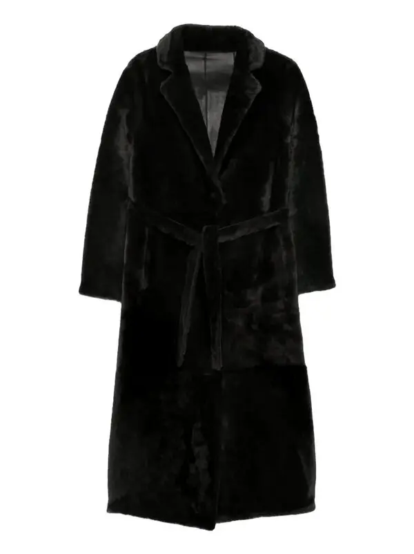 YVES SALOMON Belted Shearling Coat - Black