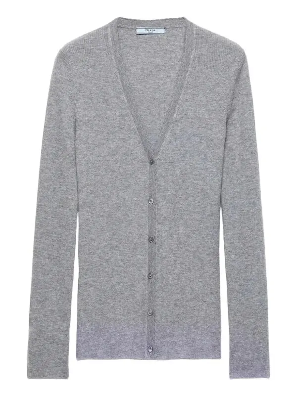Prada Ribbed Cashmere Cardigan - Grey