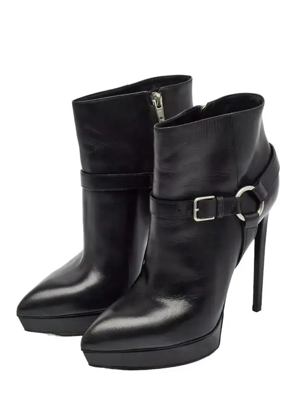 Saint Laurent Leather Harness Ankle Boots - Black