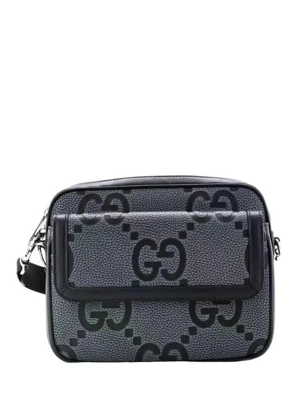 Gucci Jumbo Gg Embossed Leather Small Messenger Bag - Black