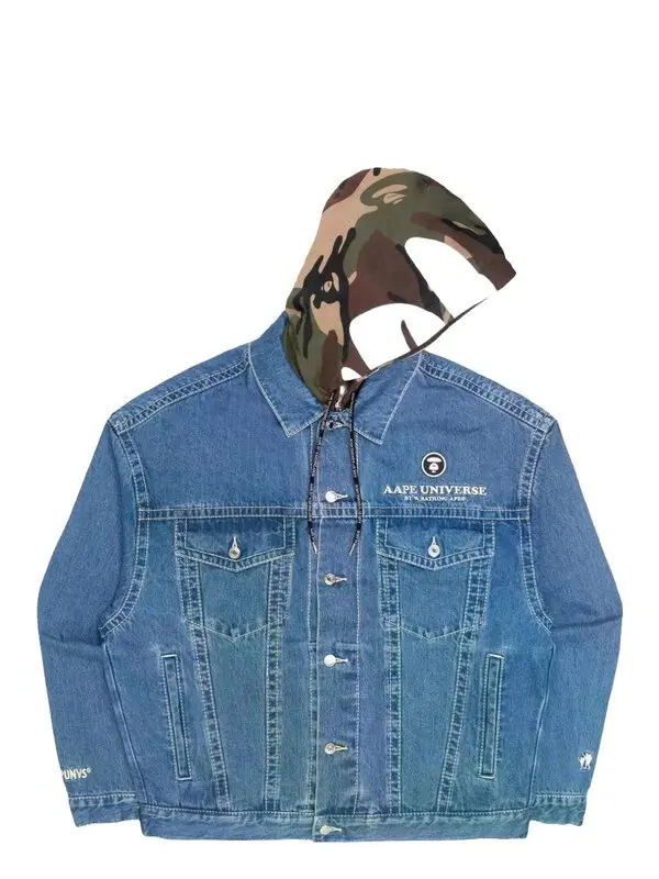 AAPE BY *A BATHING APE Moonface Camouflage Hooded Denim Jacket - Blue