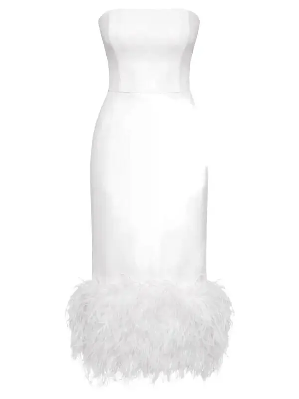 POST MERIDIEM Feather-trim Satin Midi Dress - White