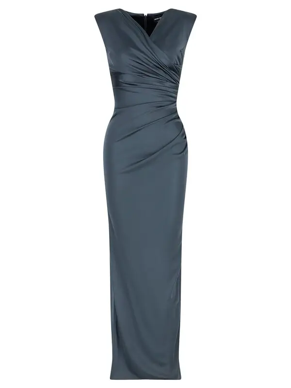 Giorgio Armani Long Sleeveless Shiny Viscose Jersey Gown - Grey