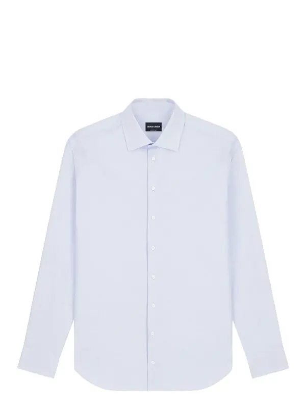 Giorgio Armani Regular Fit Shirt In Micro Weave Cotton With French Collar - Light Blue