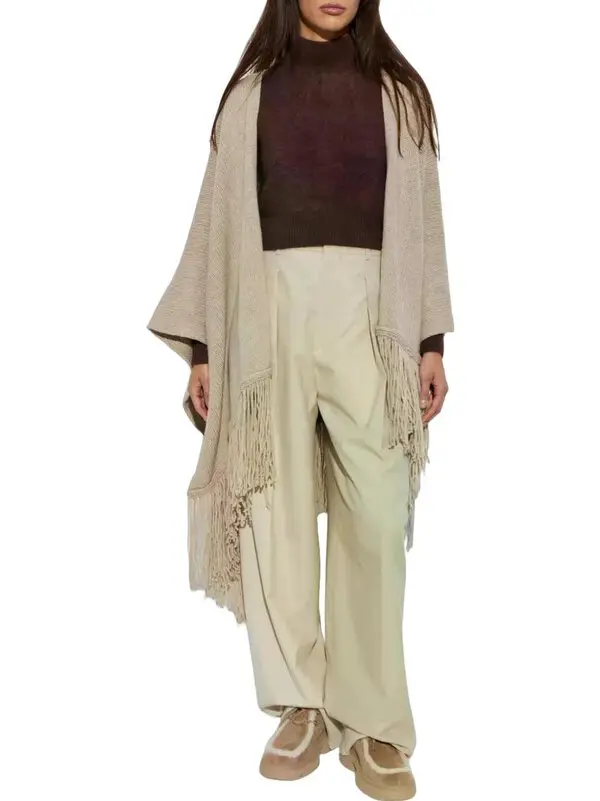 Max Mara Fringe-trim Knit Poncho - Neutrals
