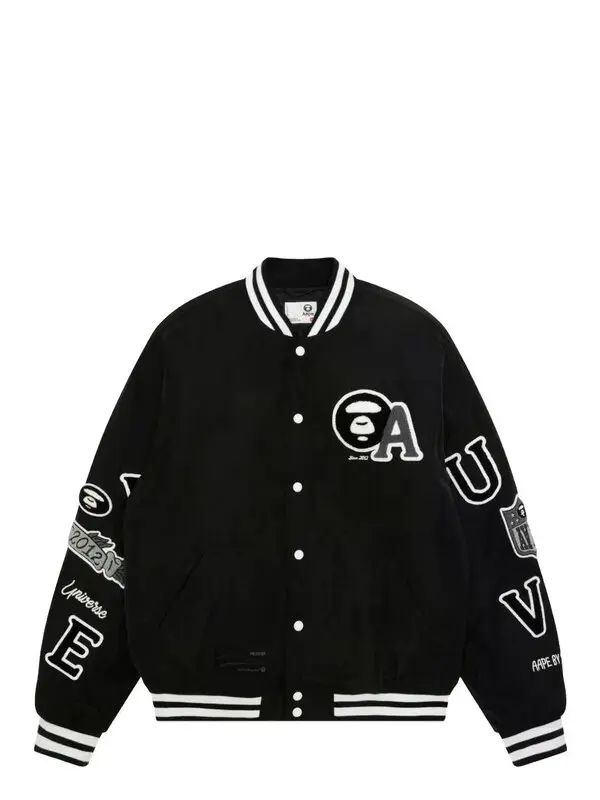 AAPE BY *A BATHING APE Moonface Embroidered Patch Varsity Jacket - Black