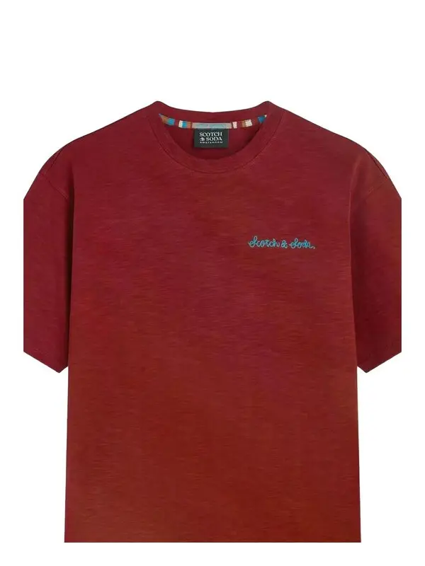 Scotch & Soda Logo-embroidered Slub-texture T-shirt - Red