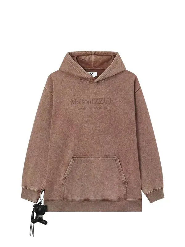 Izzue Acid-wash Logo-embroidered Hoodie - Brown