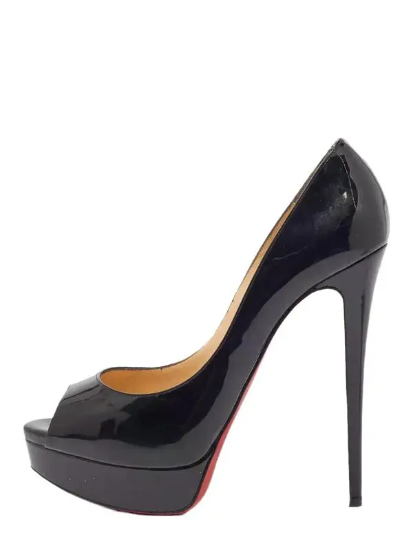 CHRISTIAN LOUBOUTIN Patent Leather Peep Toe Stiletto Pumps - Black