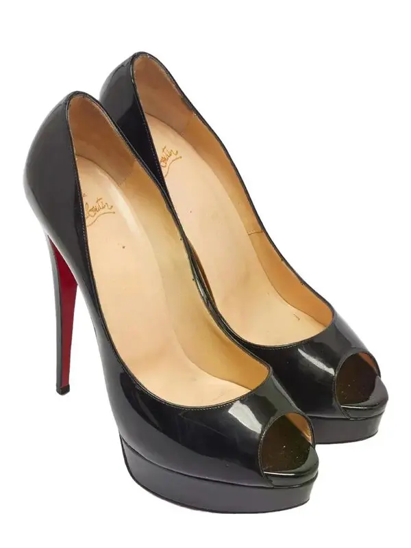 CHRISTIAN LOUBOUTIN Patent Leather Peep Toe Stiletto Pumps - Black