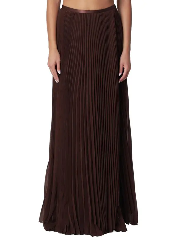 Valentino Garavani Long Pleated Silk Skirt - Brown