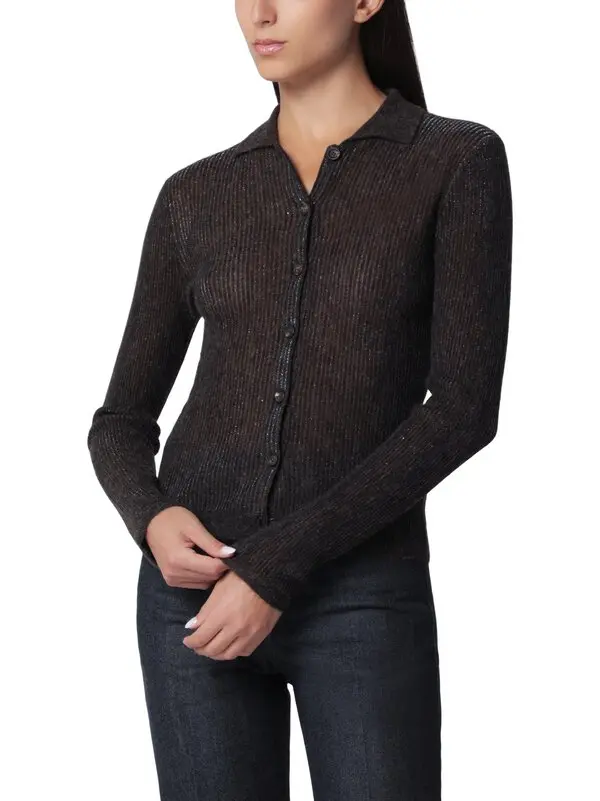 Brunello Cucinelli Ribbed Silk Blend Cardigan With Shimmering Details - Brown