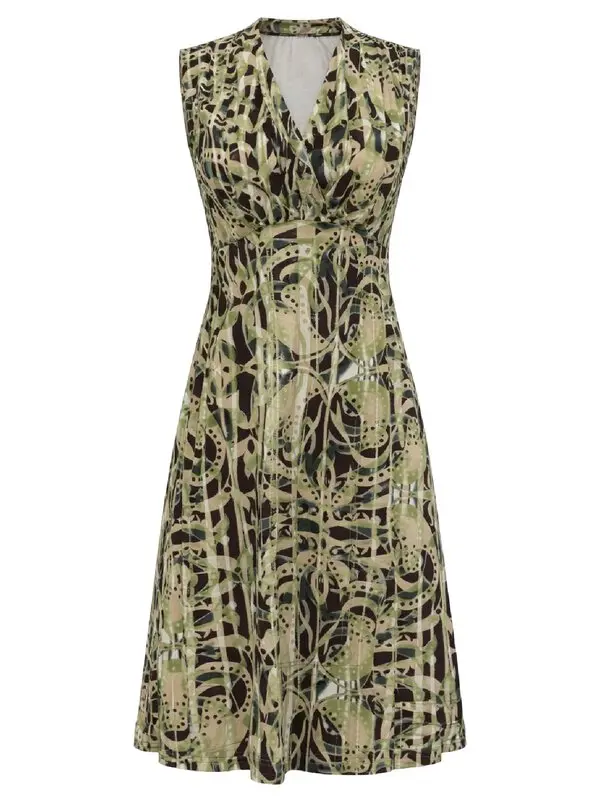 CONQUISTA Artistic Wrap-front Midi Dress - Brown/green