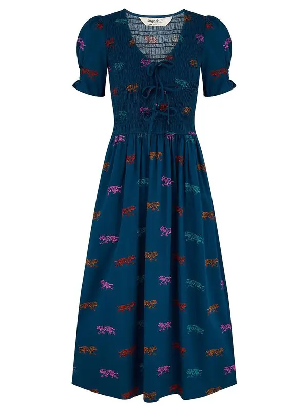 SUGARHILL BRIGHTON Midi Dress With Tiger Print - Blue