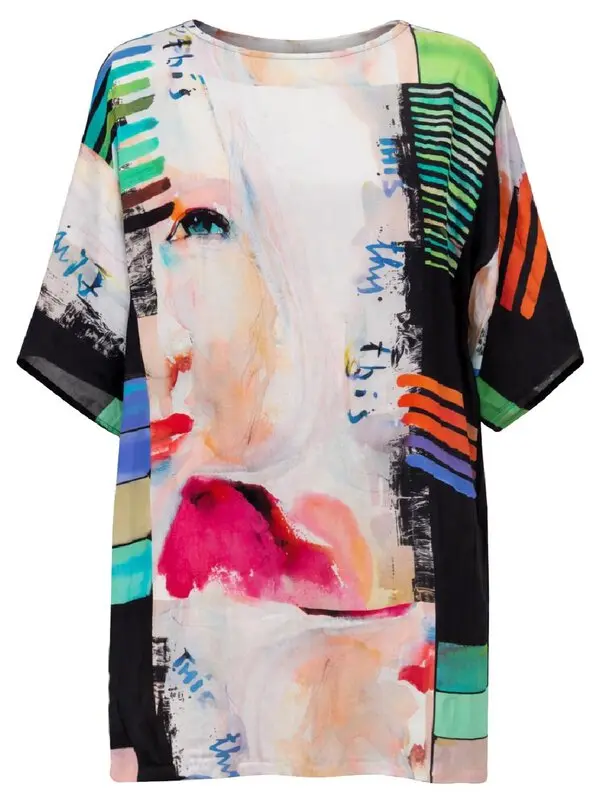 CONQUISTA Art Print Oversized Shift Dress - Black
