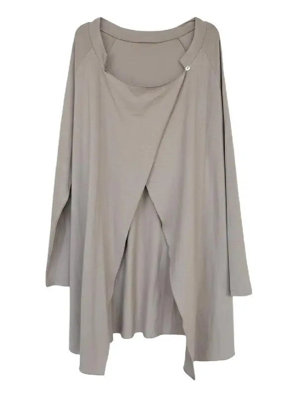 CONQUISTA Asymmetrical Longline Top With Single Button Detail - Brown