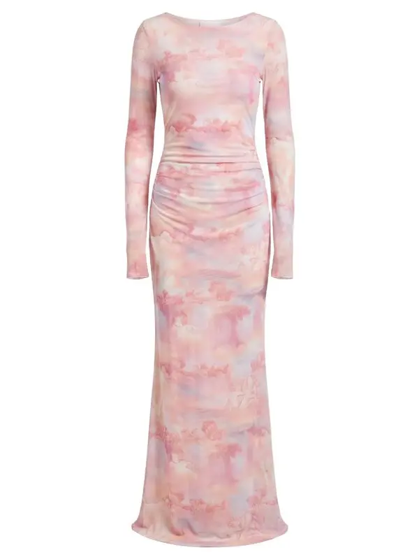 ALOMA STUDIO Lueur Maxi Mesh Dress Print - Pink