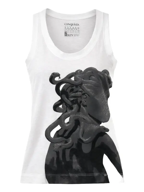 CONQUISTA Sleeveless Cotton Tank Top With Graphic Print - White