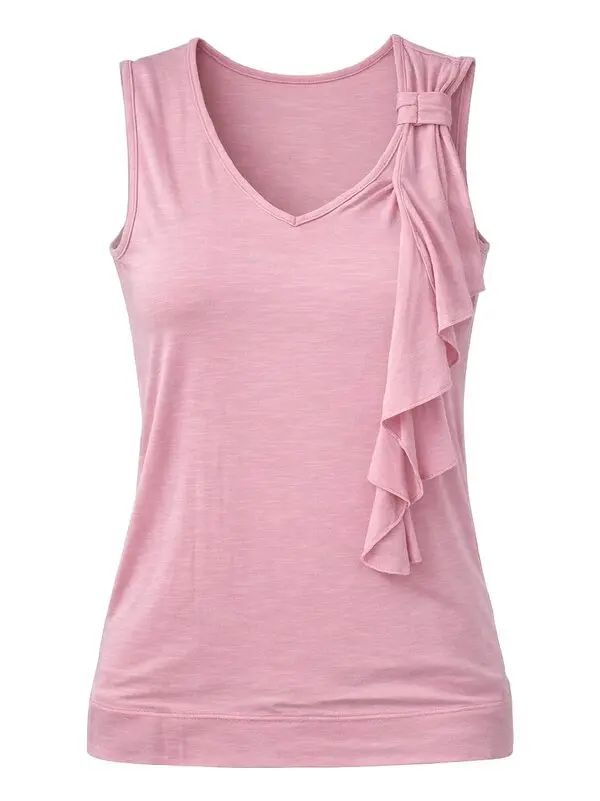 CONQUISTA Asymmetrical Ruffle Detail Sleeveless V-neck Top - Pink