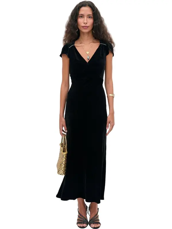 Rixo Ezra Embellished Velvet Maxi Dress - Black