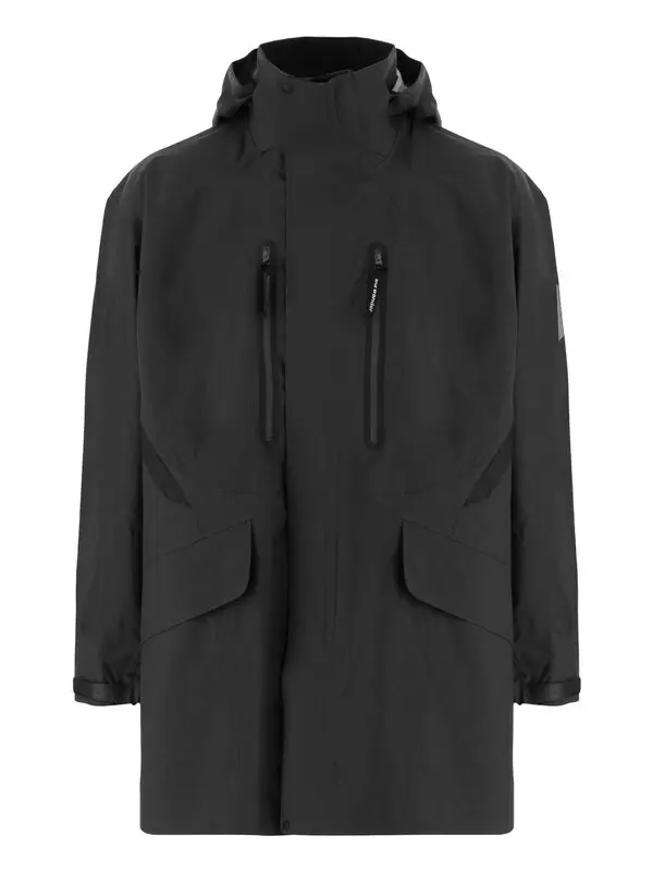 AND WANDER Hooded Zip-pocket Coat - Black