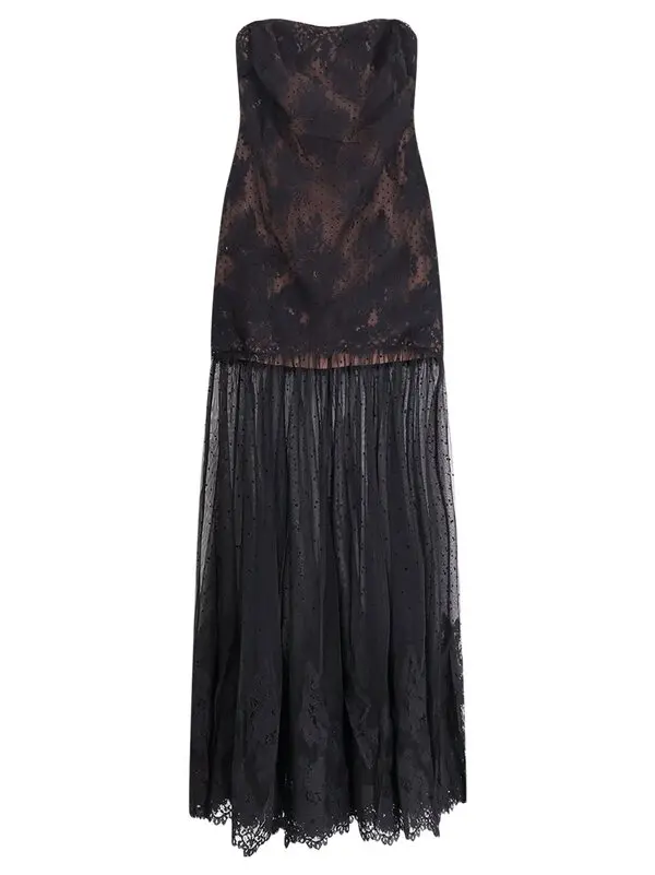 Retrofete Sleeveless Lace And Tulle Maxi Dress - Black