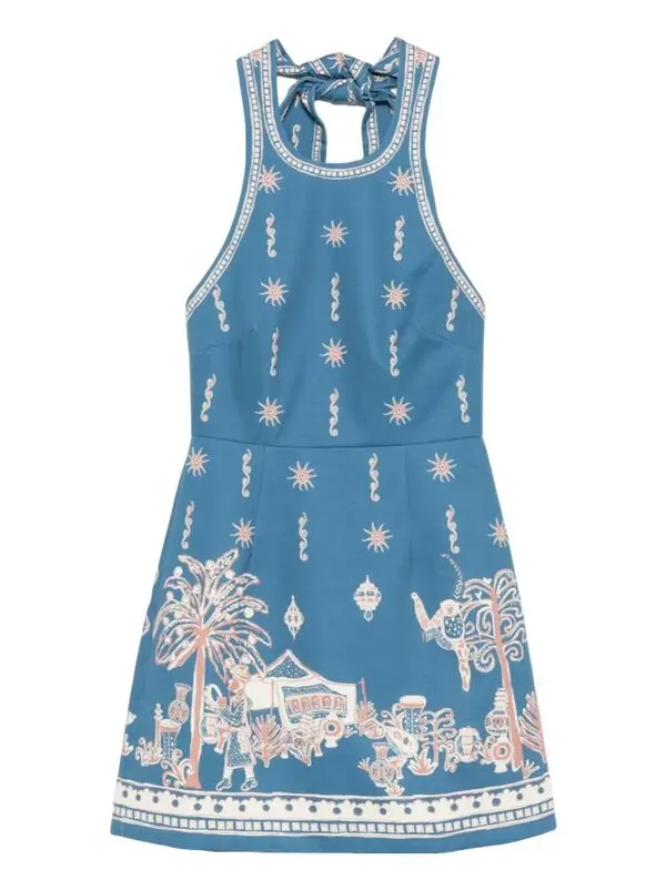 ALEMAIS Acacia Tie-neck Patterned Mini Dress - Blue