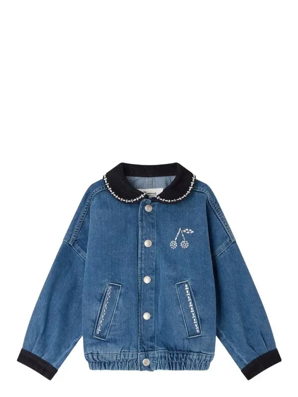 Bonpoint Embellished Cherry Denim Jacket - Medium Blue