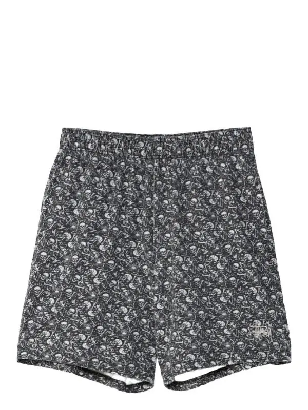StÜssy Printed Elastic Waist Shorts - Black