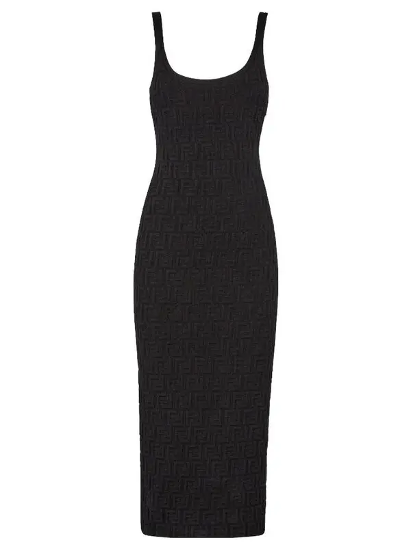 Fendi Ff Embossed Sleeveless Midi Dress - Black