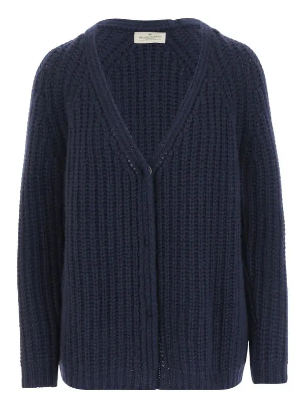 Bruno Manetti V-neck Ribbed Cardigan - Black