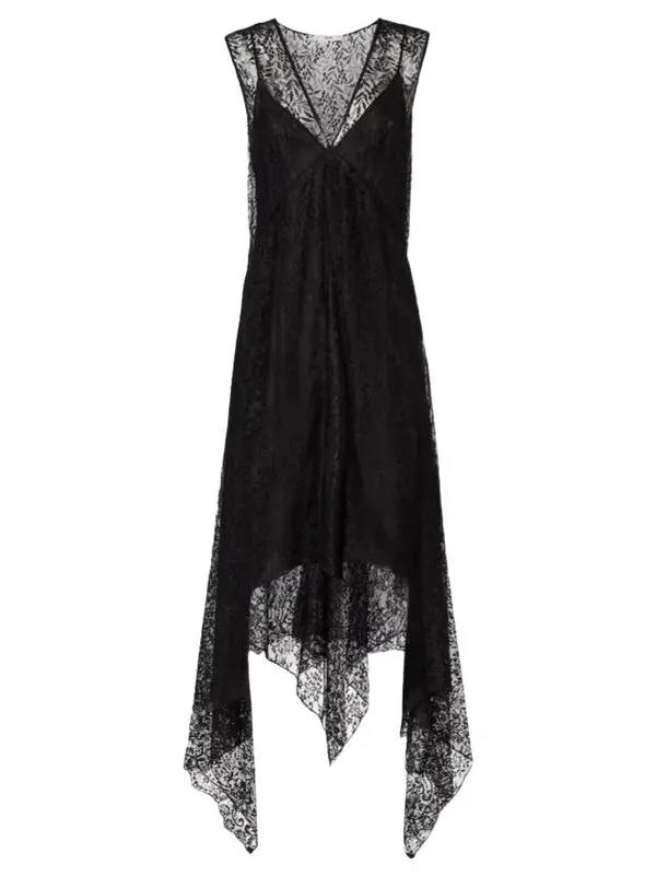 Fendi Lace Dress With Asymmetrical Hem - Black