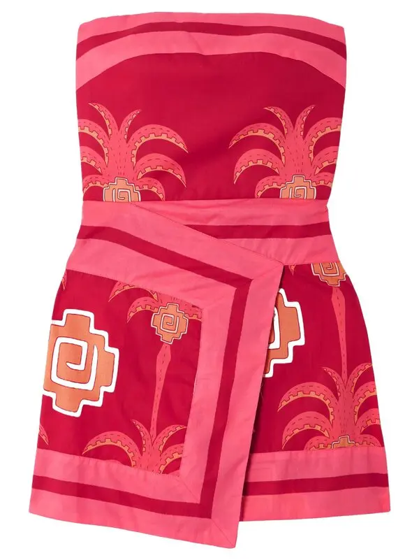 Johanna Ortiz Strapless Wrap Effect Printed Cotton Poplin Mini Dress - Red