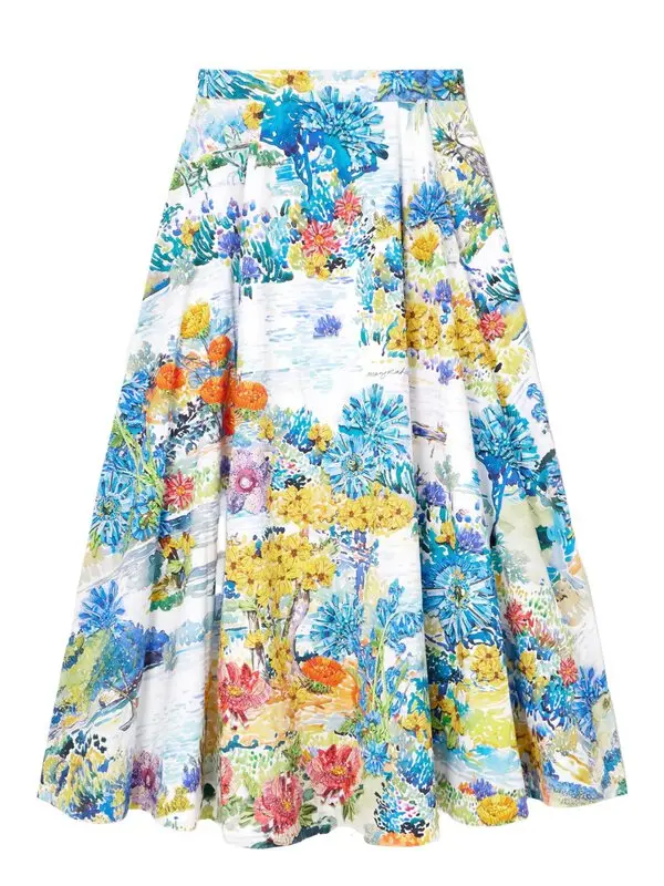 MARY KATRANTZOU Pleated Floralprint Cottonpoplin Midi Skirt - No