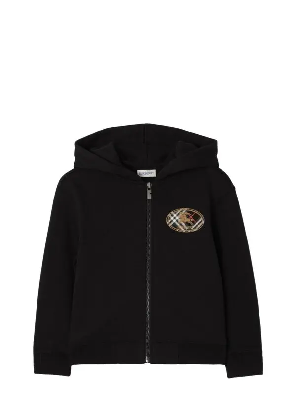 Burberry Check Knight Stamp Cotton Zip Hoodie - Black