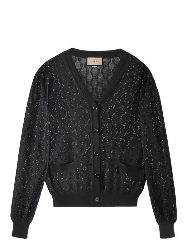 Gucci Fine Wool Gg Crystal Cardigan - Black