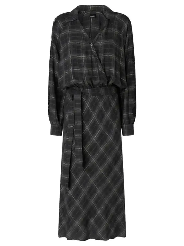 Pinko Lace Detailed Midi Check Dress - Black