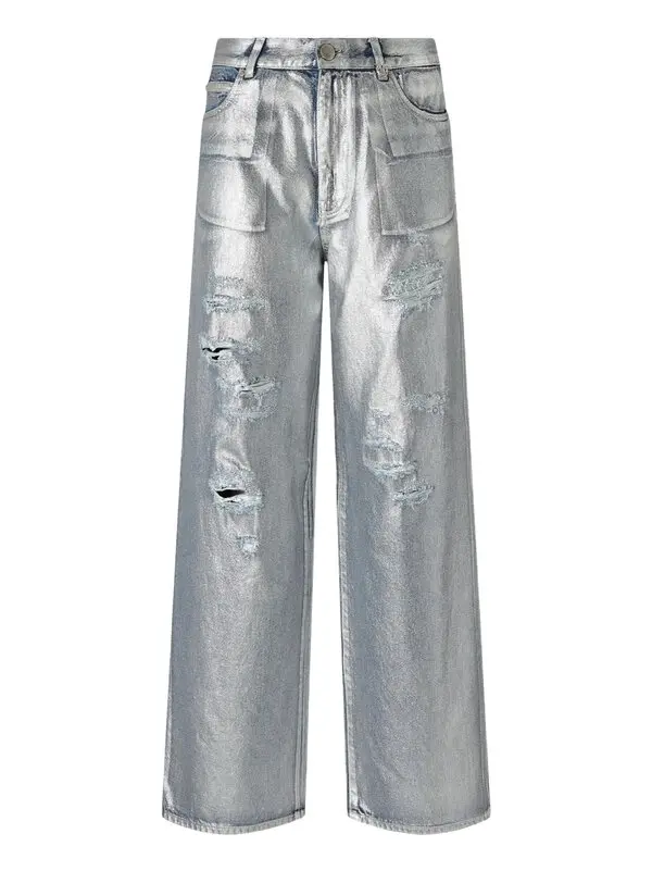 Pinko Loose-fit Laminated Denim Jeans - Gray